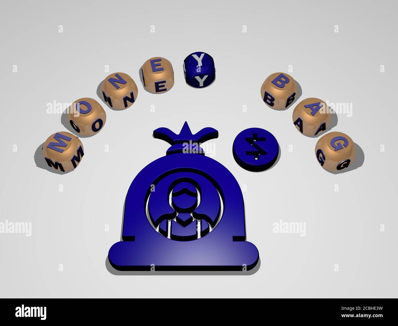 money bag 3D icon surrounded by the text of cubic letters - 3D ...
