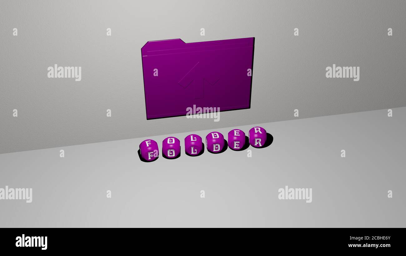 folder 3D icon on the wall and text of cubic alphabets on the floor ...
