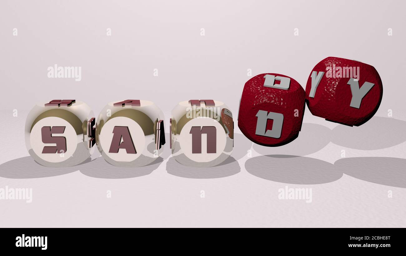 sandy dancing cubic letters - 3D illustration for beach and blue Stock ...