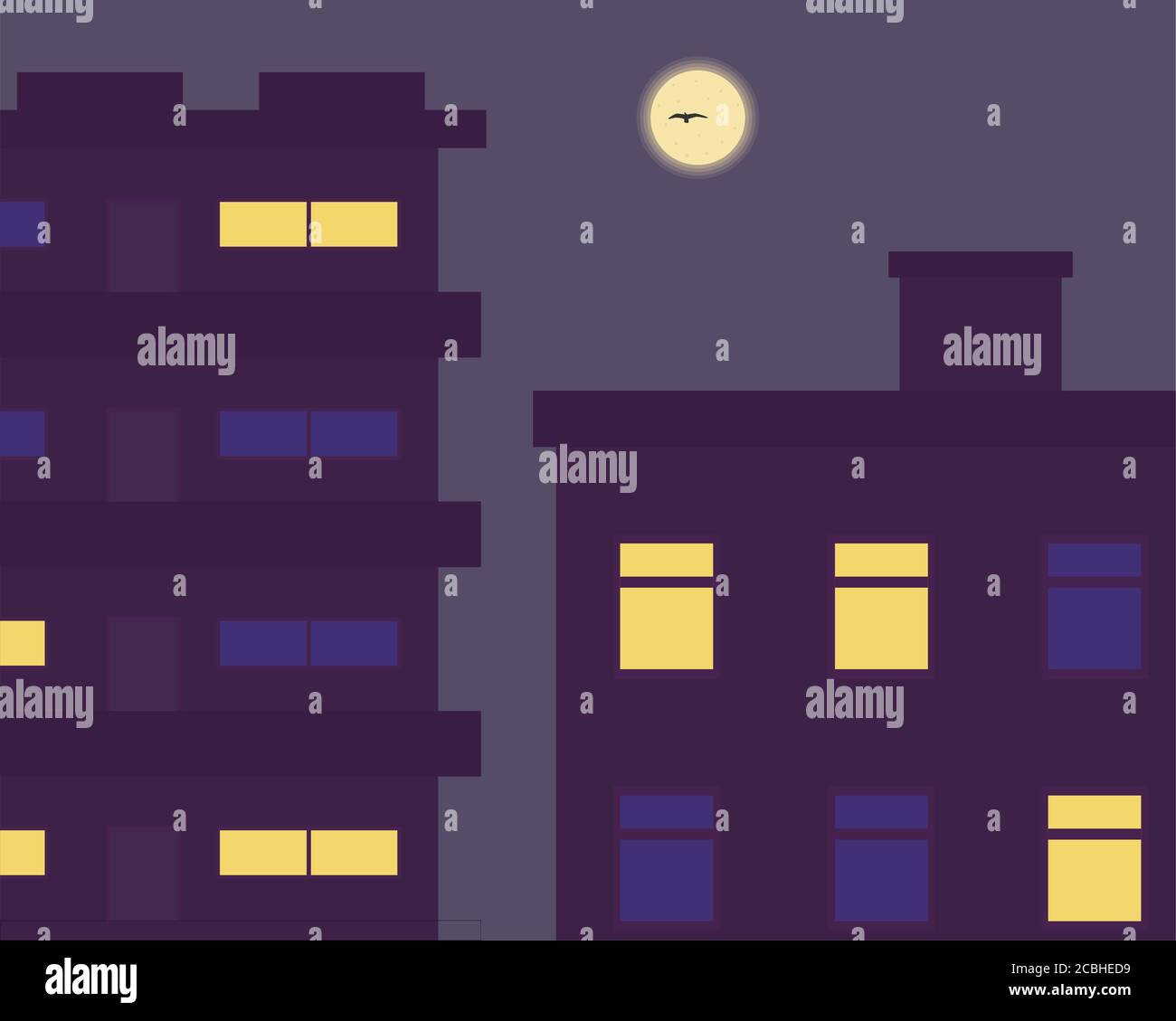 Illustration vector design of a view of apartment building at midnight ...