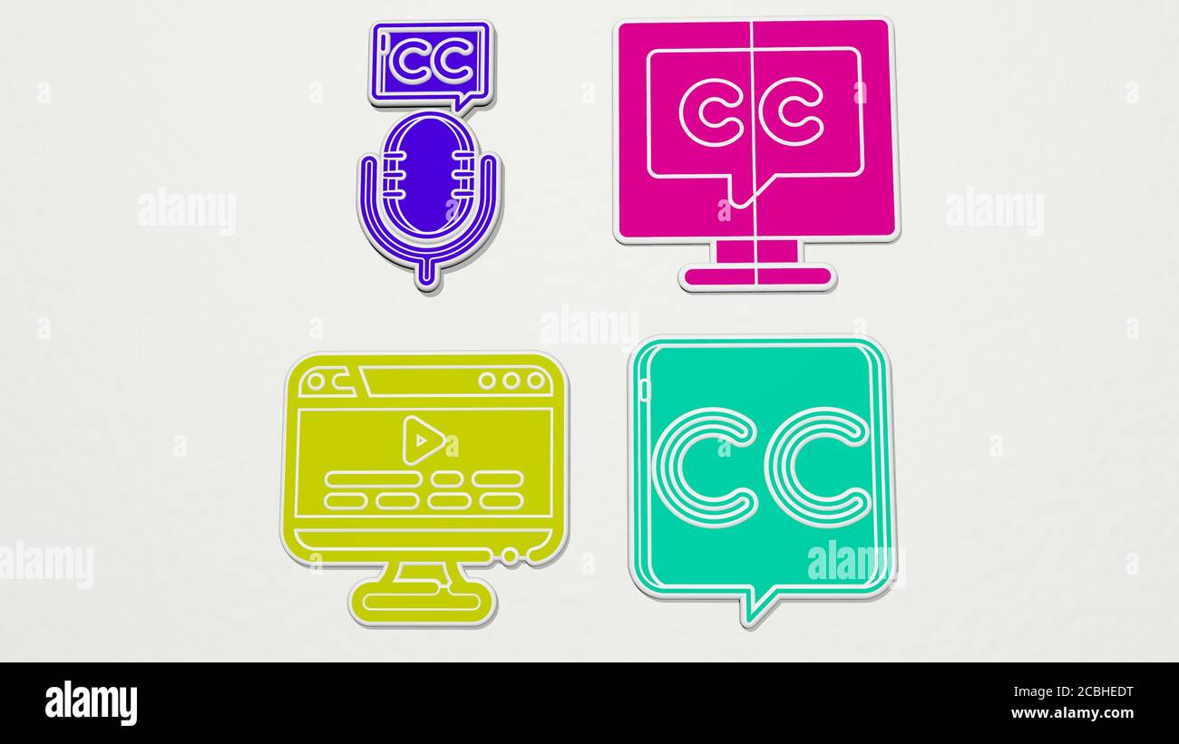 SUBTITLES colorful set of icons - 3D illustration Stock Photo - Alamy