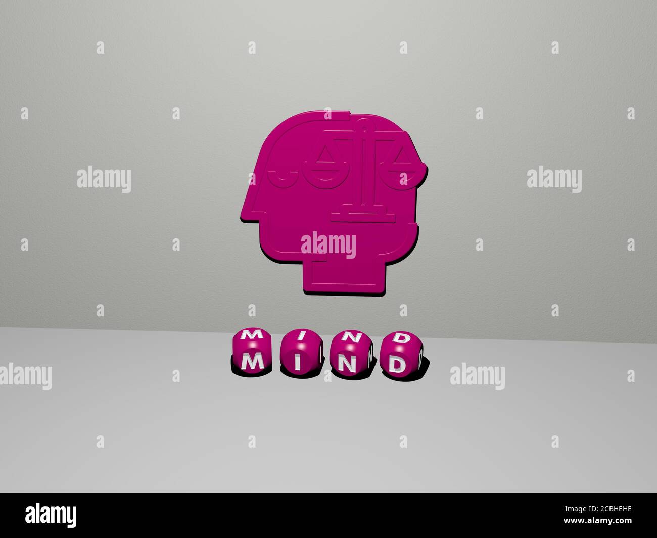 mind 3D icon on the wall and text of cubic alphabets on the floor - 3D ...
