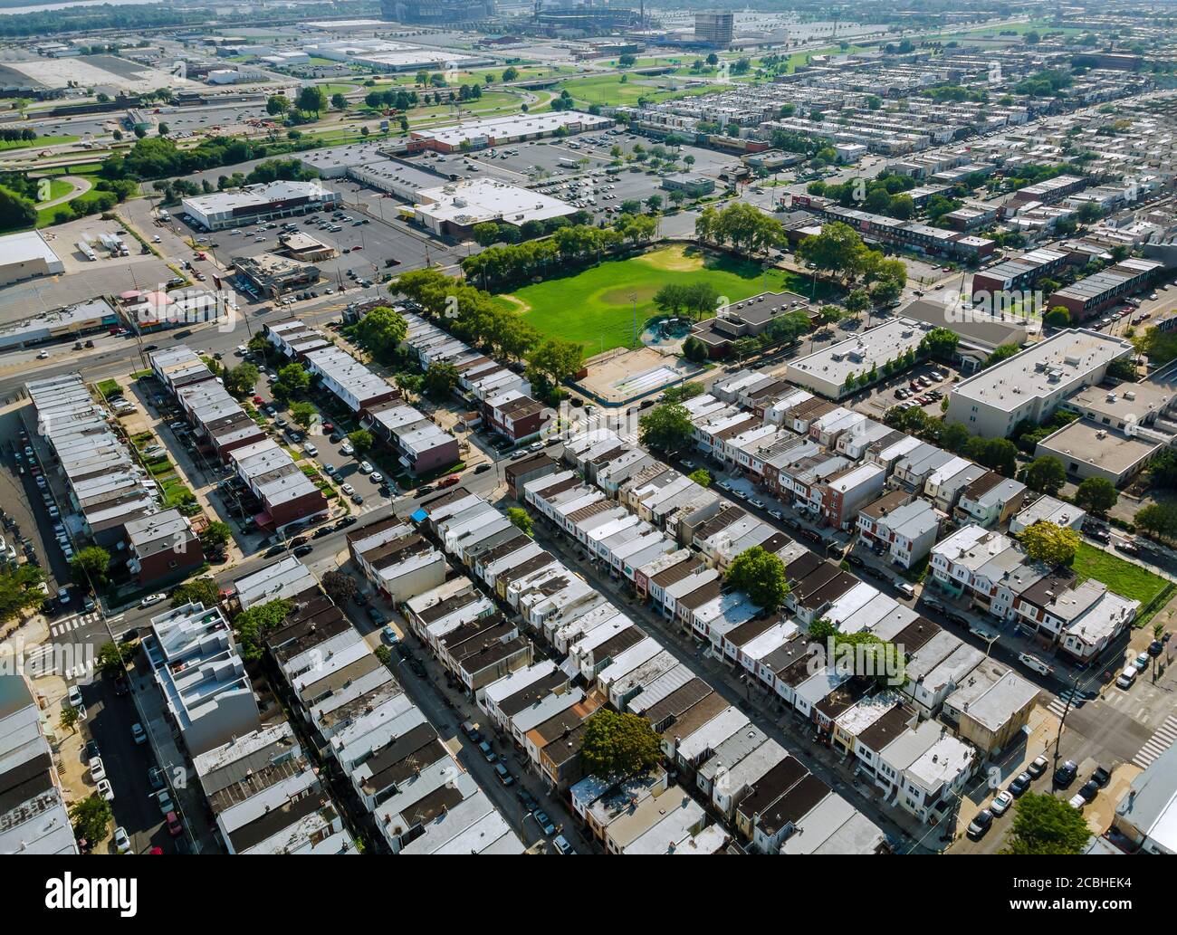 Panorama of downtown suburban area and aerial view with south Philly ...