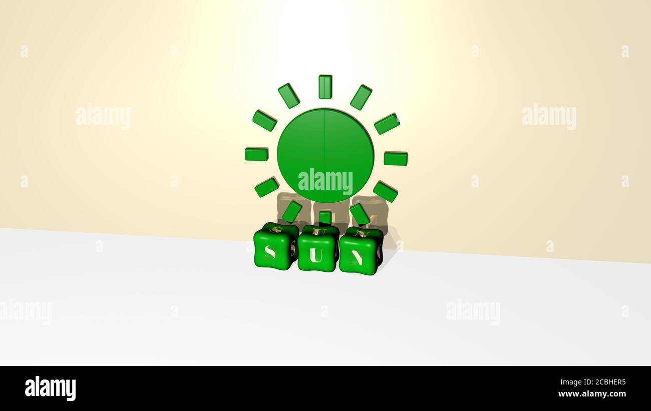 3D representation of SUN with icon on the wall and text arranged by ...