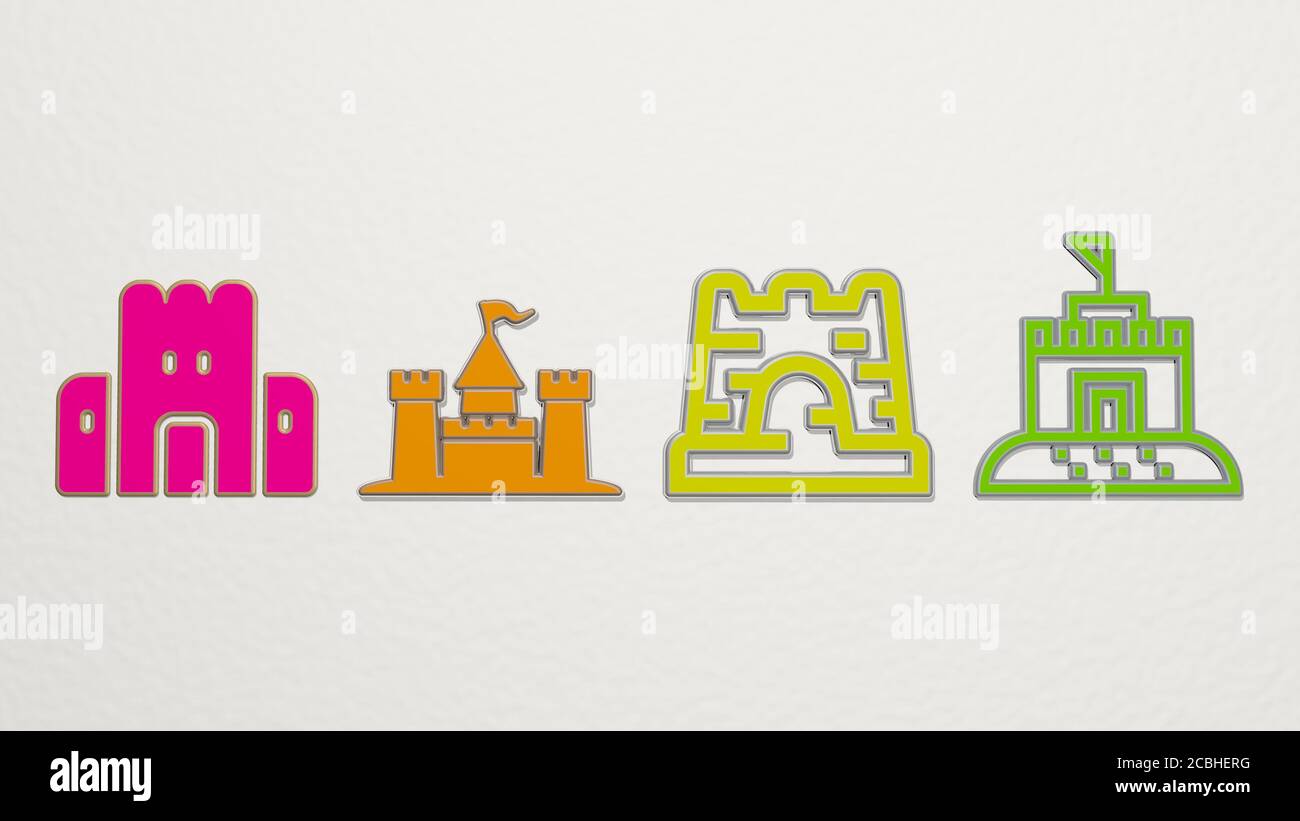 SAND CASTLE 4 icons set - 3D illustration Stock Photo - Alamy