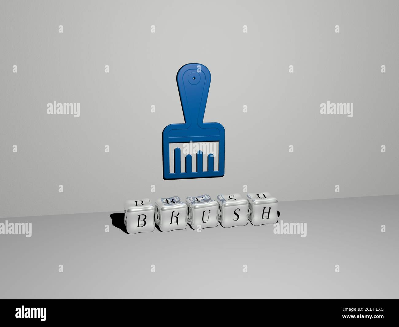 brush 3D icon on the wall and cubic letters on the floor - 3D ...