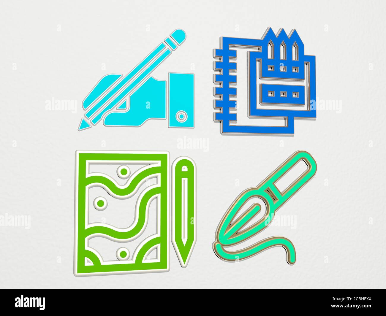 draw 4 icons set - 3D illustration for background and design Stock ...