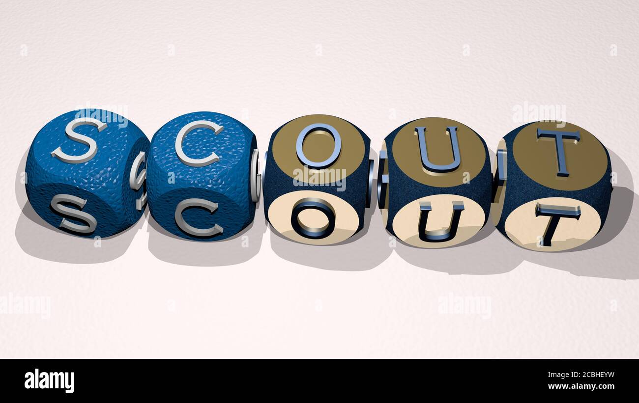 scout text by dancing dice letters - 3D illustration for boy and camp ...