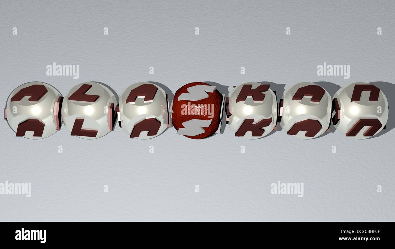 alaskan text by cubic dice letters - 3D illustration for dog and animal ...