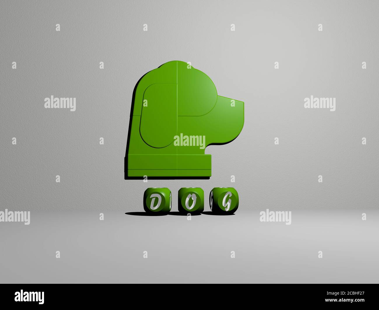 dog 3D icon on the wall and text of cubic alphabets on the floor - 3D ...