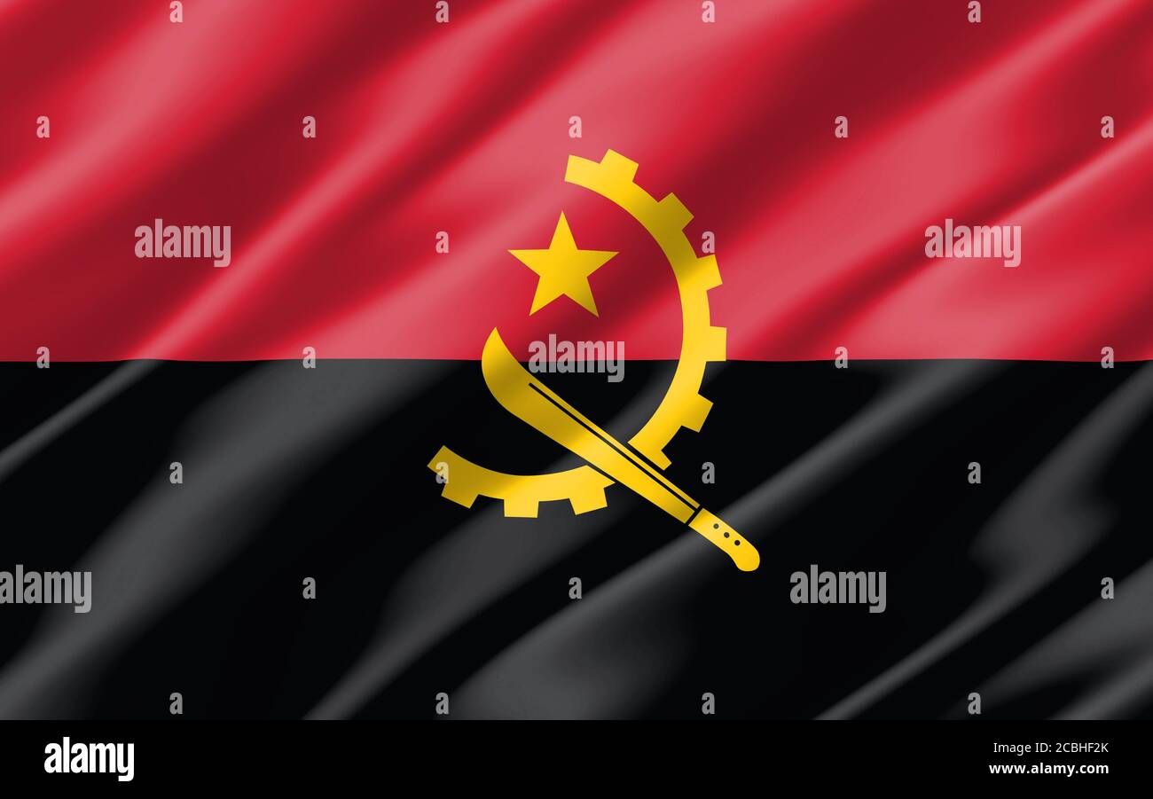 Silk wavy flag of Angola graphic. Wavy Angolan flag 3D illustration ...