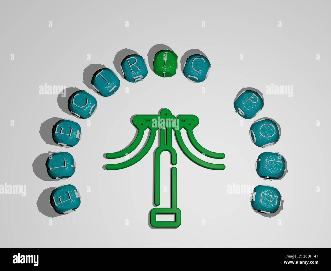 electric pole icon surrounded by the text of individual letters - 3D ...