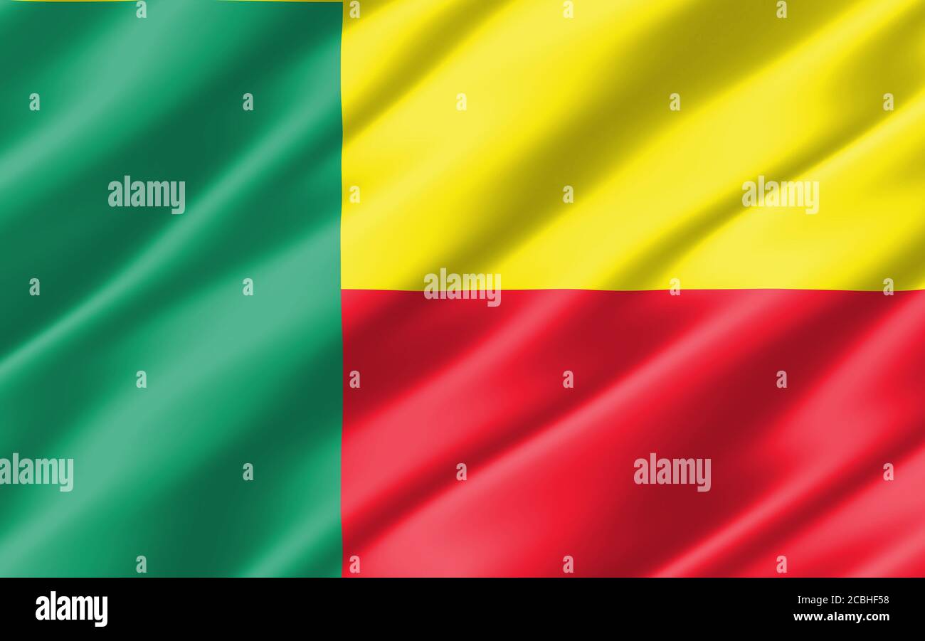 Silk wavy flag of Benin graphic. Wavy Beninese flag 3D illustration ...