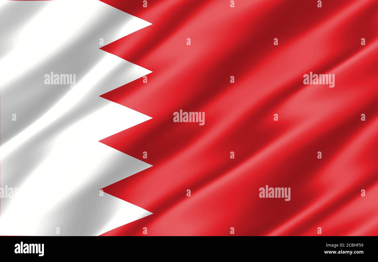 Silk wavy flag of Bahrain graphic. Wavy Bahraini flag 3D illustration ...