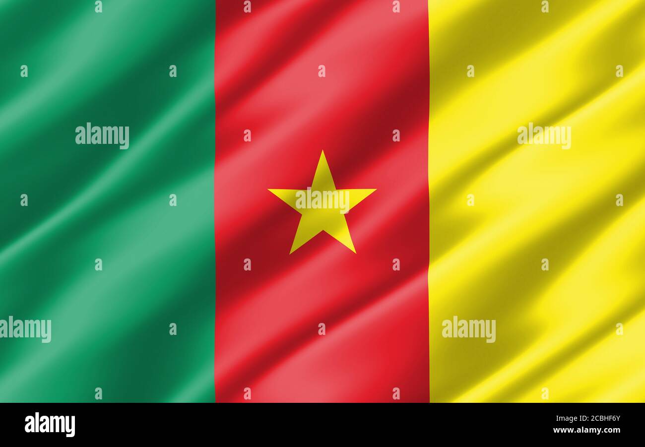 Silk wavy flag of Cameroon graphic. Wavy Cameroonian flag 3D ...