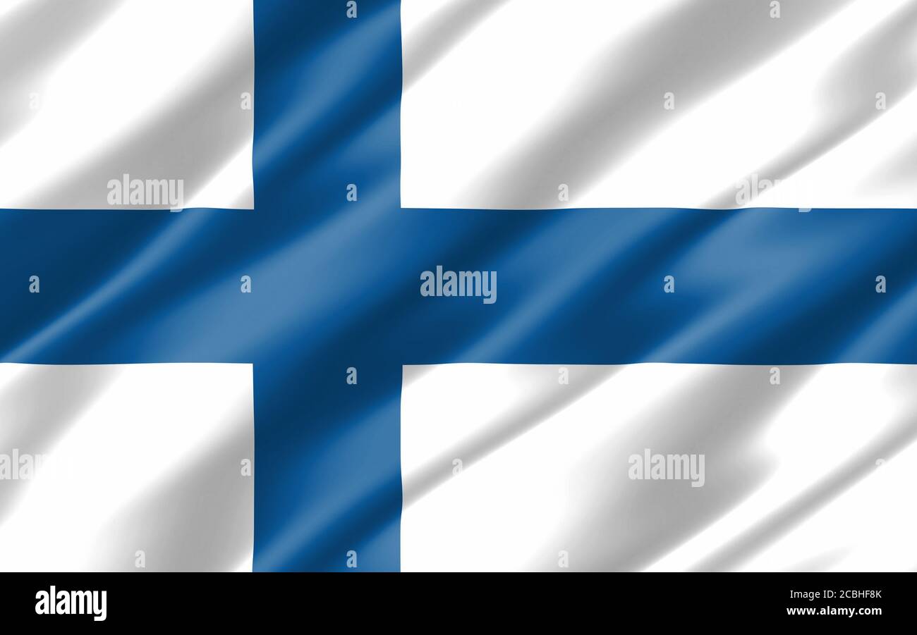 Silk wavy flag of Finland graphic. Wavy Finnish flag 3D illustration ...