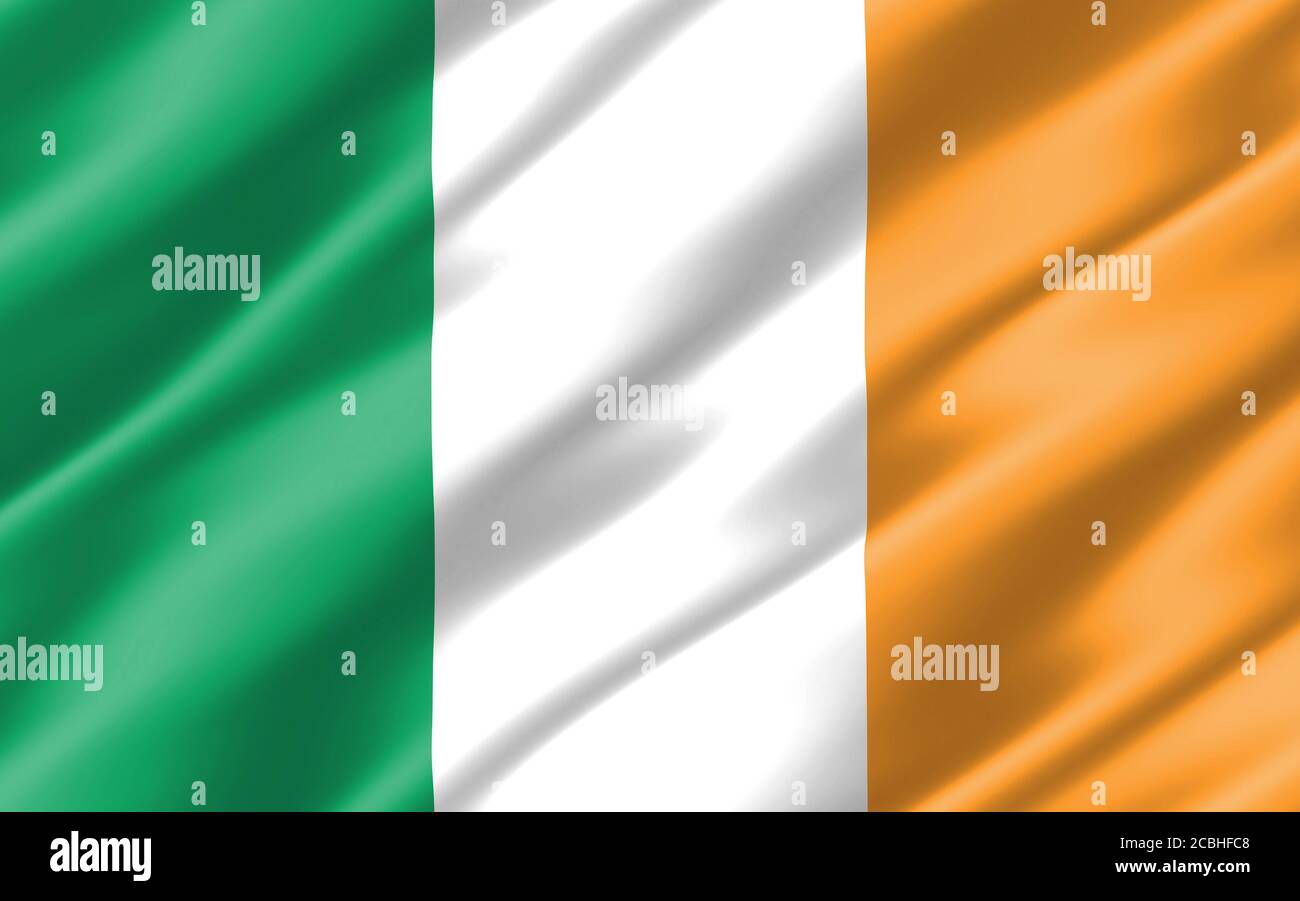 Silk wavy flag of Ireland graphic. Wavy Irish flag 3D illustration ...