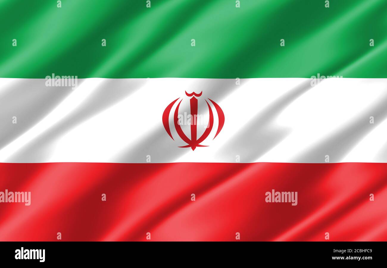 Silk wavy flag of Iran graphic. Wavy Iranian flag 3D illustration ...