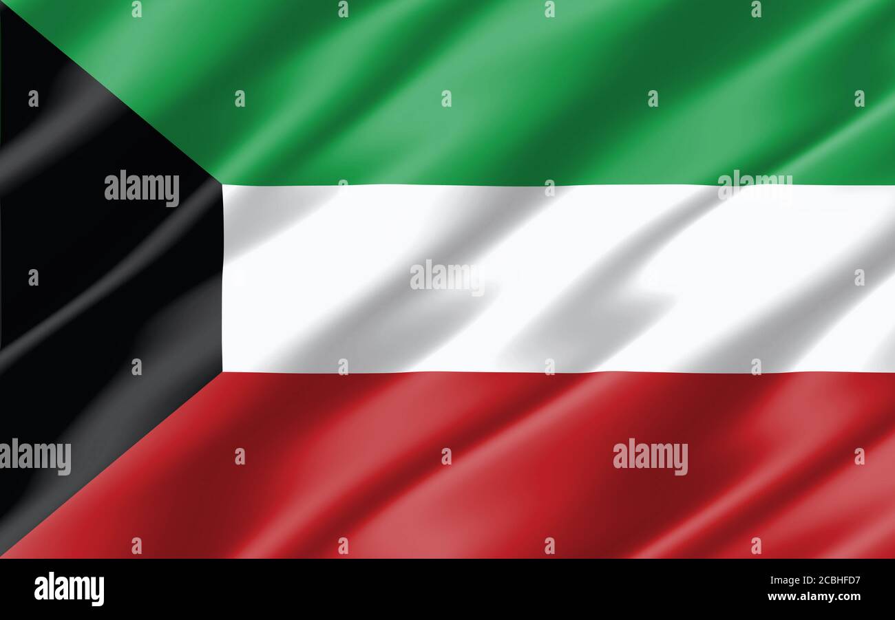 Silk wavy flag of Kuwait graphic. Wavy Kuwaiti flag 3D illustration ...