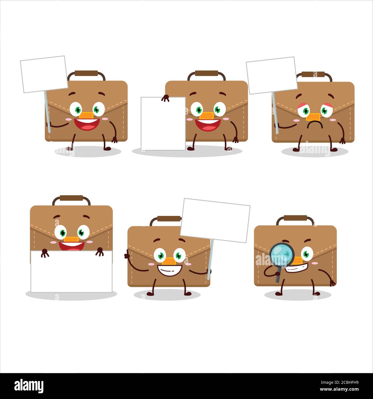 Brown suitcase cartoon character bring information board Stock Vector ...