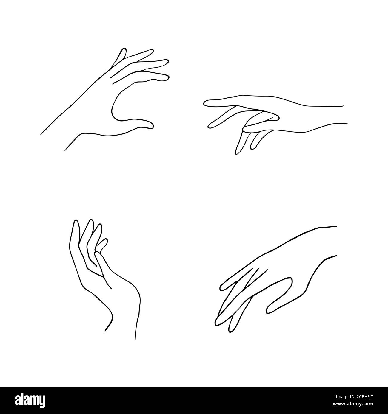 Women hand icons. Elegant female hands of different gestures. Lineart ...