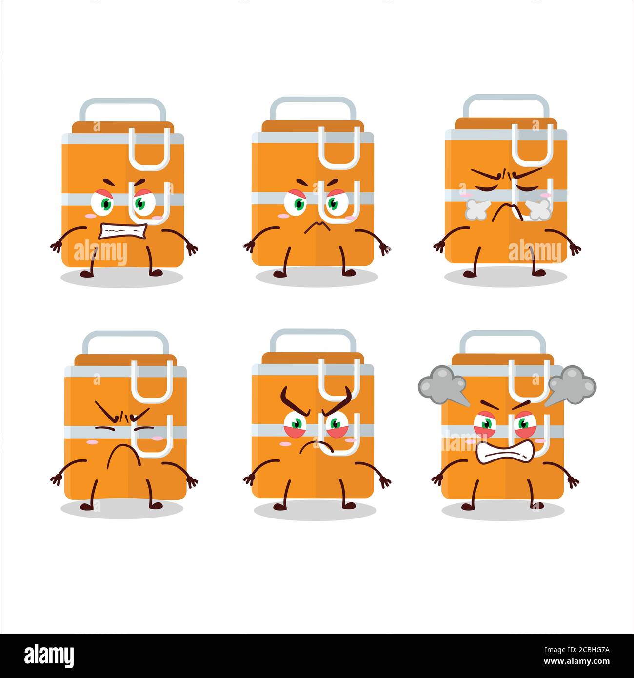 Orange lunch box cartoon character with various angry expressions Stock ...