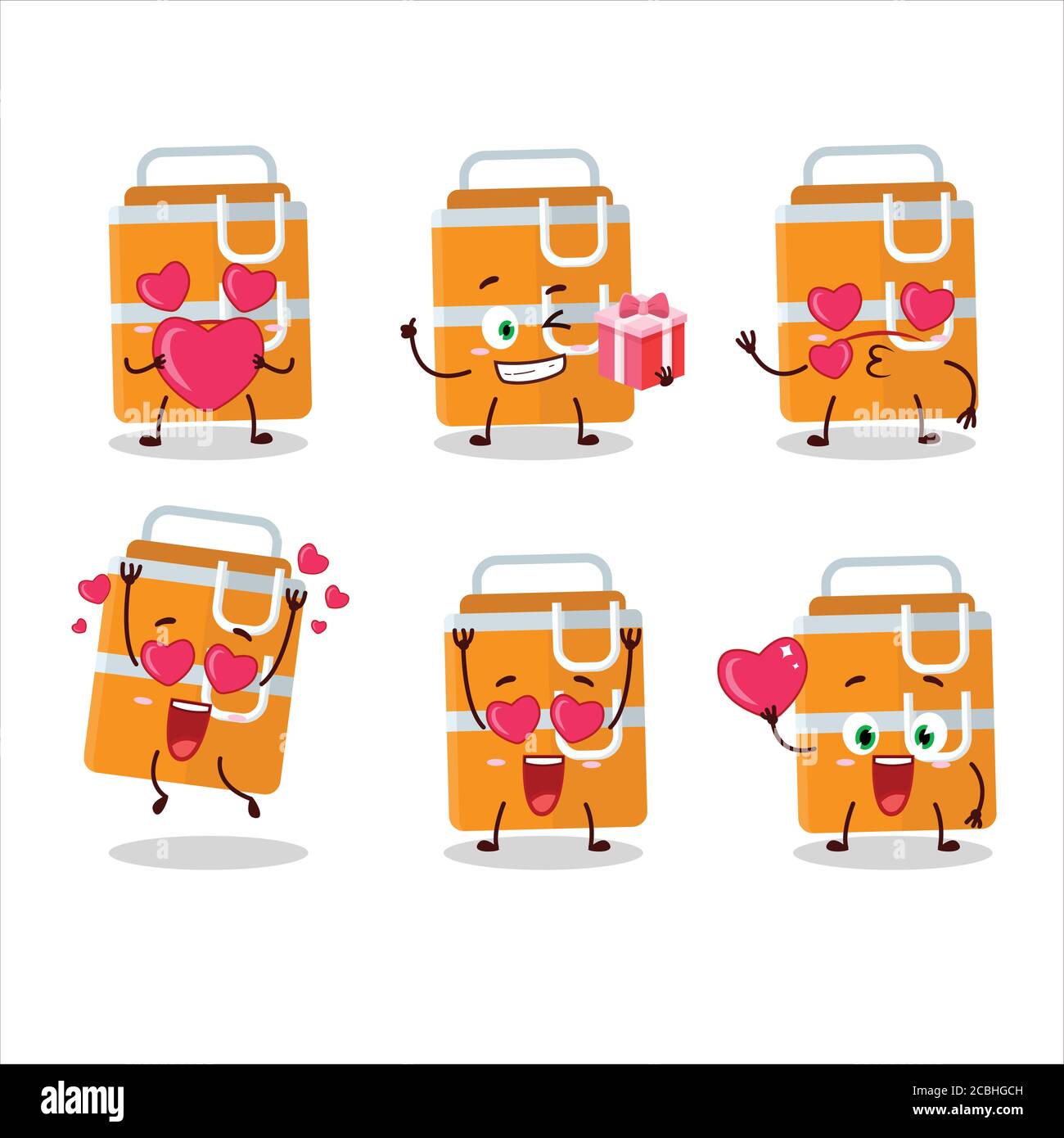 Orange lunch box cartoon character with love cute emoticon Stock Vector ...