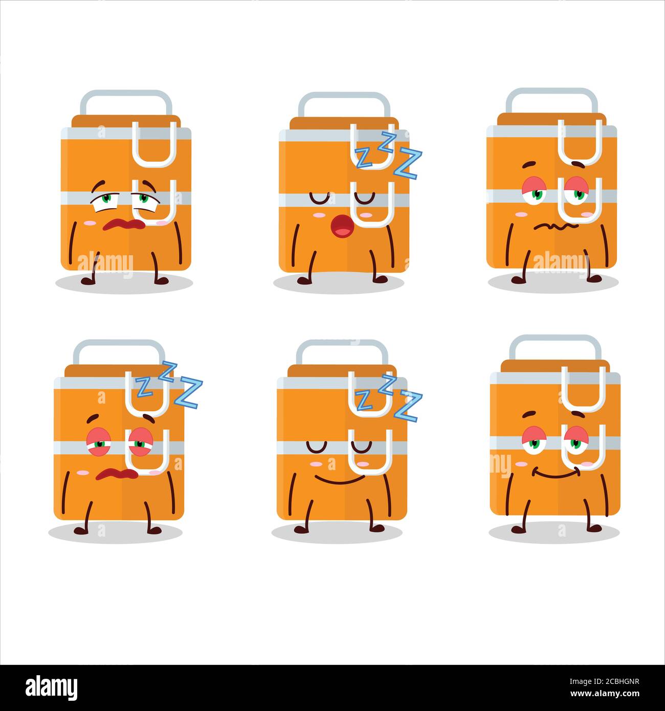Cartoon character of orange lunch box with sleepy expression Stock ...