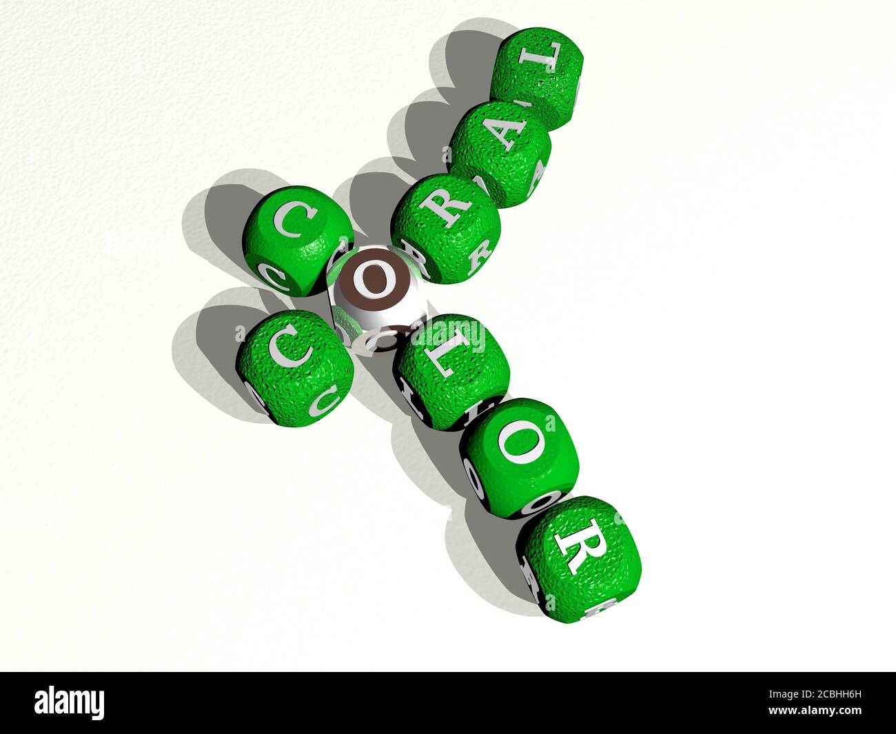 CORAL COLOR crossword of curved text made of individual letters - 3D ...