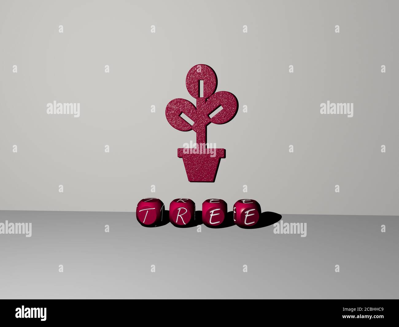 3D representation of TREE with icon on the wall and text arranged by ...