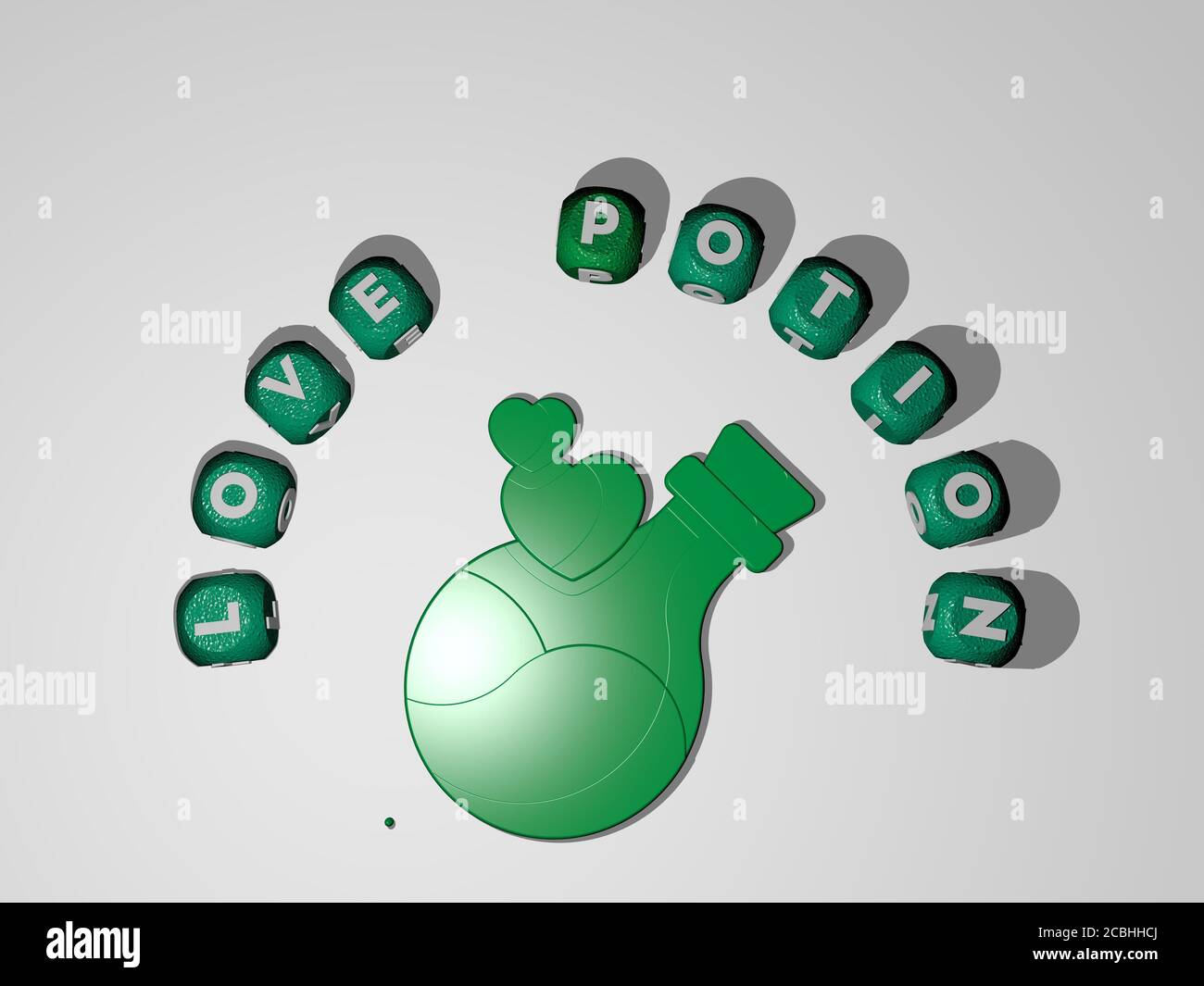 love potion icon surrounded by the text of individual letters - 3D ...