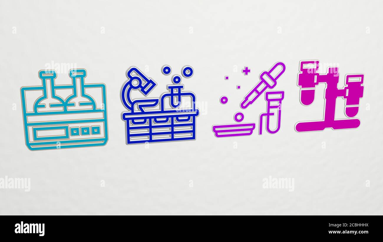 LABORATORY 4 icons set - 3D illustration for chemistry and chemical ...