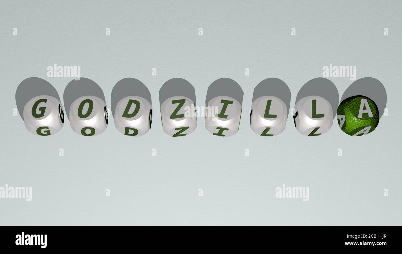 GODZILLA text by cubic dice letters - 3D illustration Stock Photo - Alamy