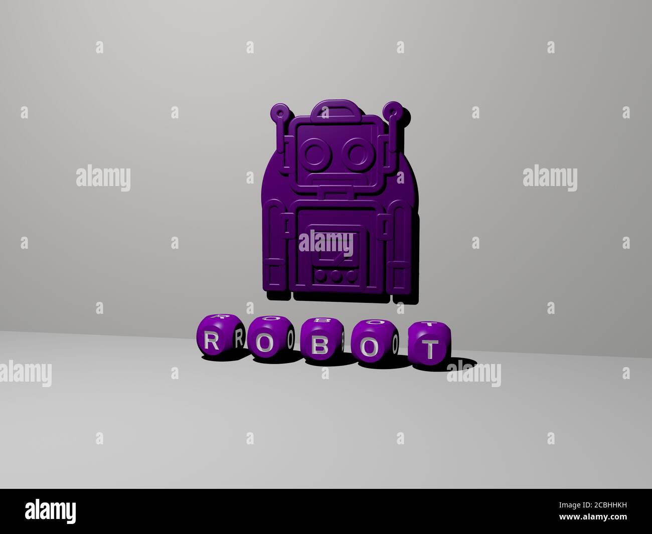 robot 3D icon on the wall and text of cubic alphabets on the floor - 3D ...