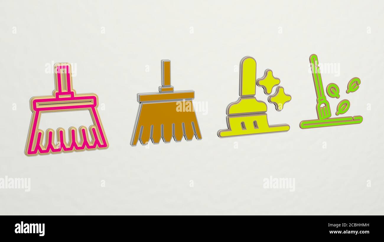 sweep 4 icons set - 3D illustration for cleaning and background Stock ...