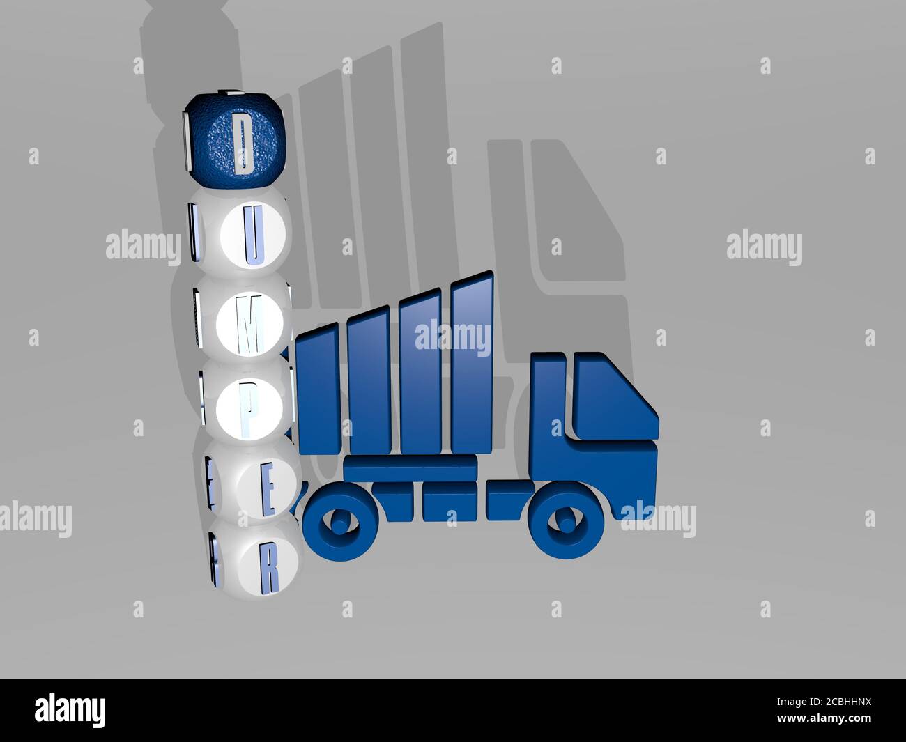 3D representation of dumper with icon on the wall and text arranged by ...