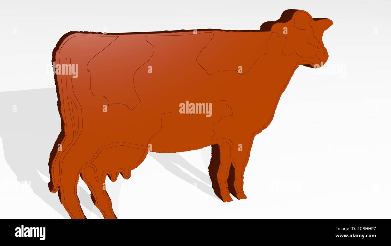 COW 3D drawing icon on white floor - 3D illustration for animal and ...