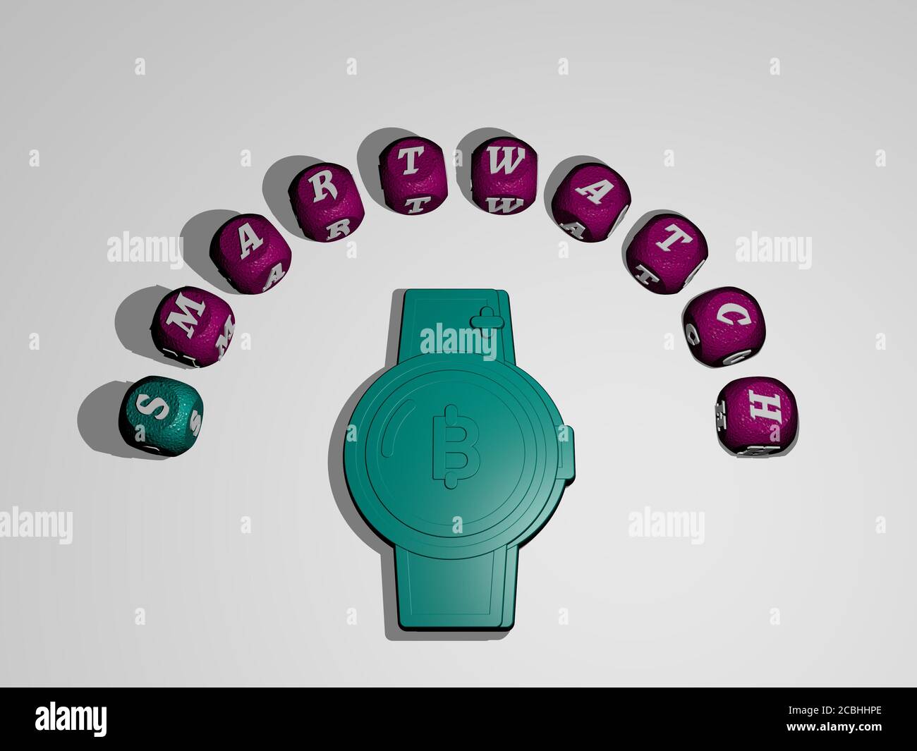 smartwatch icon surrounded by the text of individual letters - 3D ...