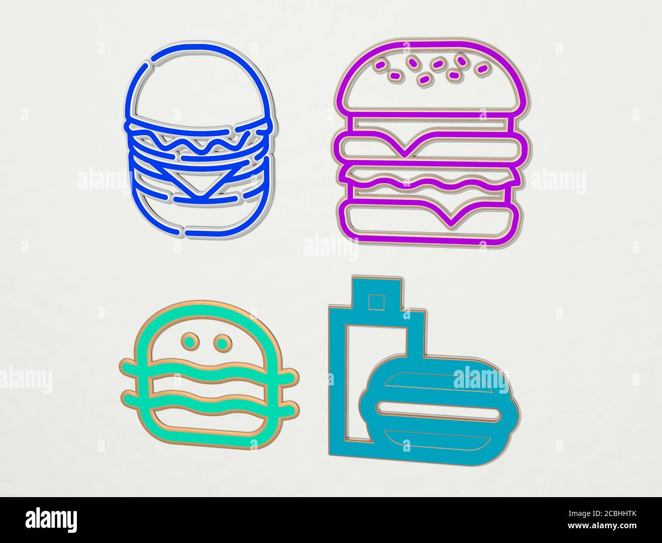 BURGER 4 icons set - 3D illustration for food and background Stock ...