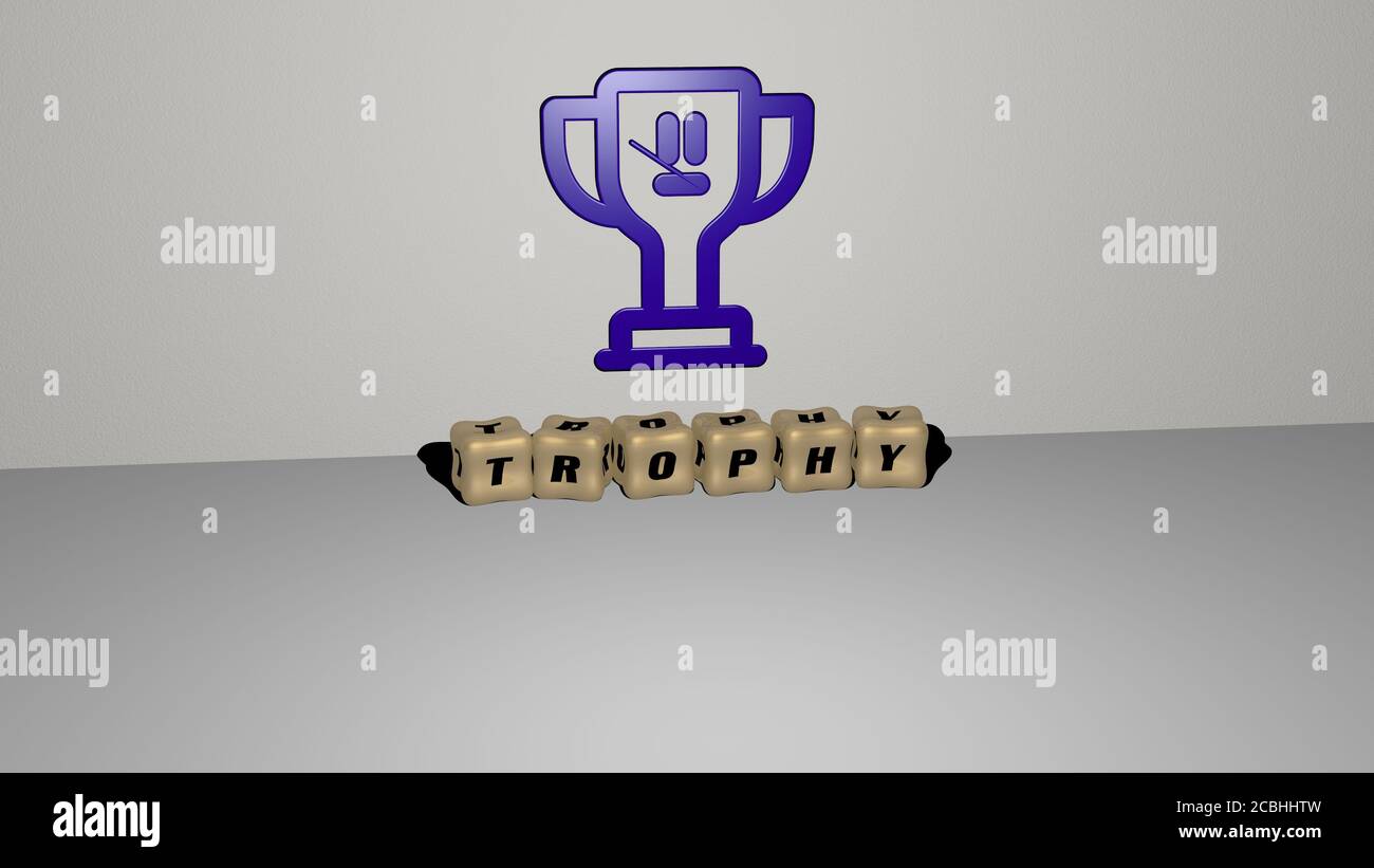 trophy 3D icon on the wall and cubic letters on the floor - 3D ...