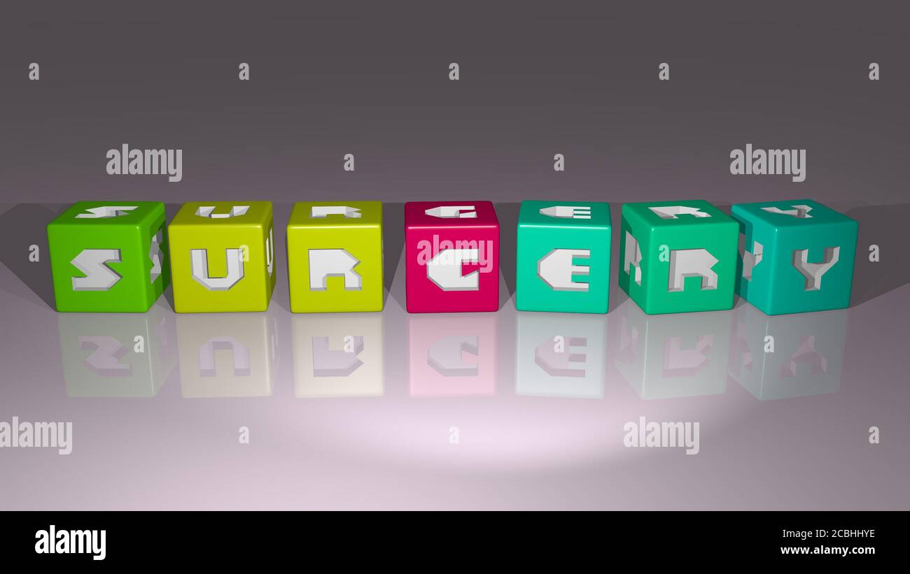 SURGERY arranged by cubic letters on a mirror floor, ideal for concept ...