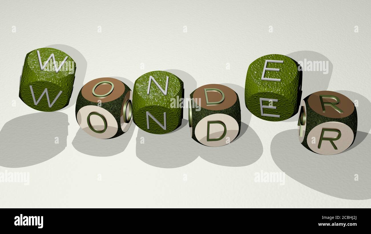 wonder text by dancing dice letters - 3D illustration for beautiful and ...