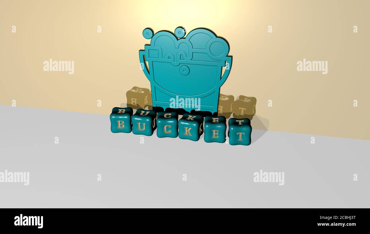 3D representation of bucket with icon on the wall and text arranged by ...