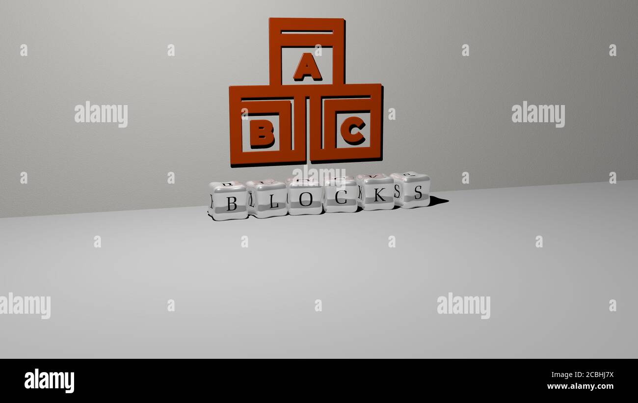 blocks 3D icon on the wall and cubic letters on the floor - 3D ...