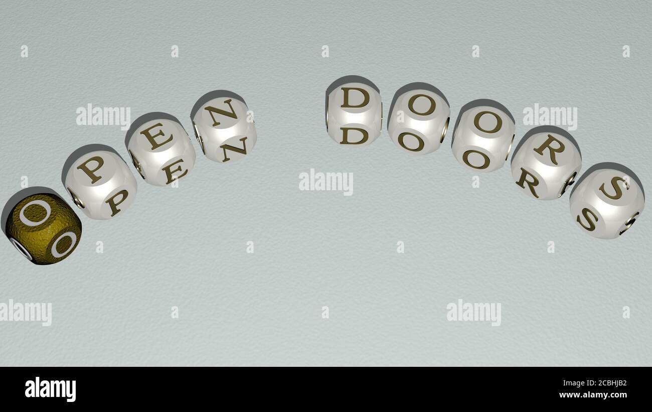 OPEN DOORS text of dice letters with curvature - 3D illustration for ...