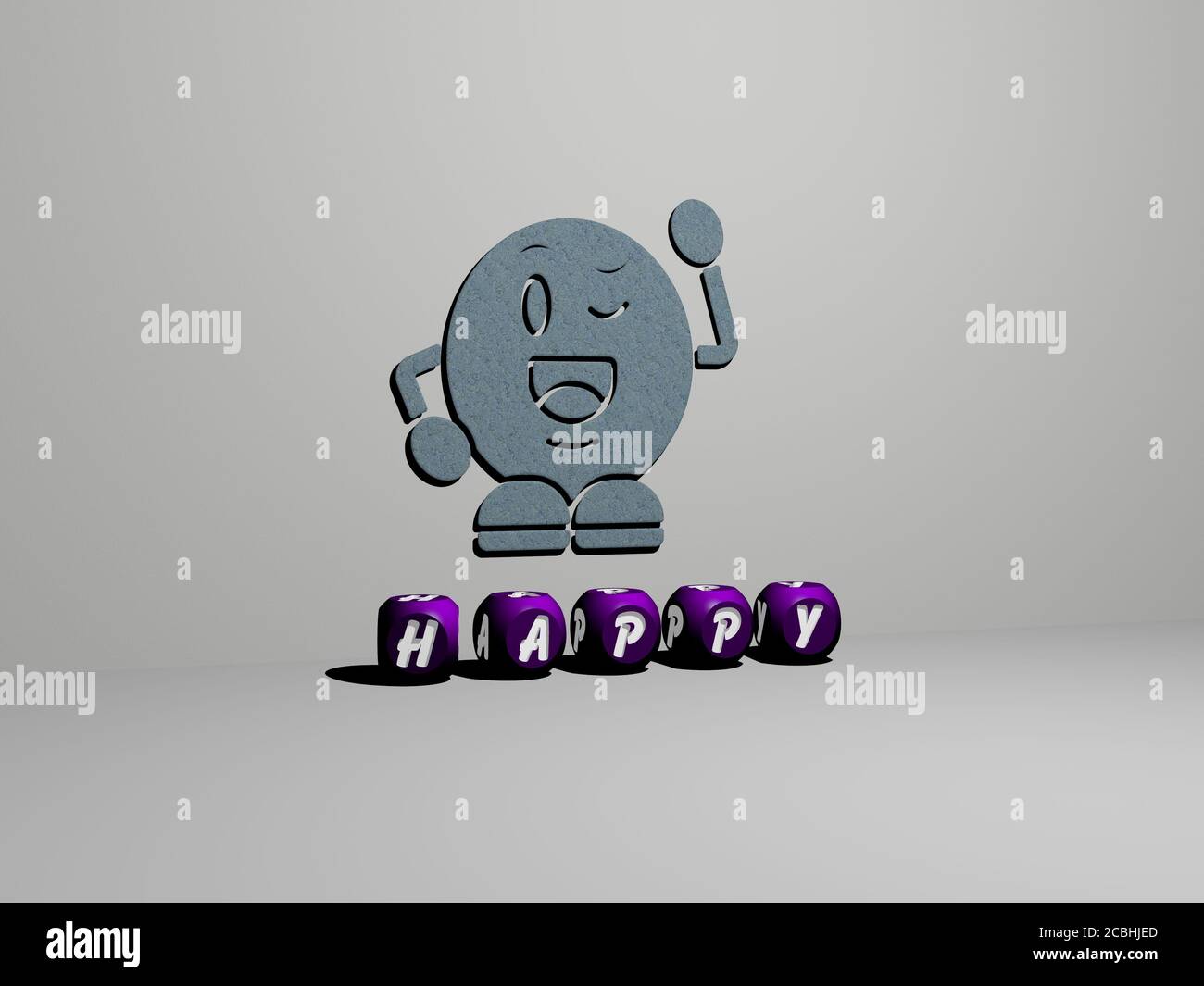 3D representation of HAPPY with icon on the wall and text arranged by ...