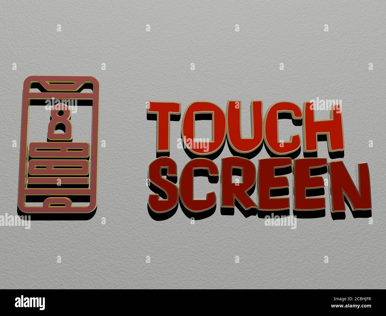 touch screen icon and text on the wall - 3D illustration for concept ...