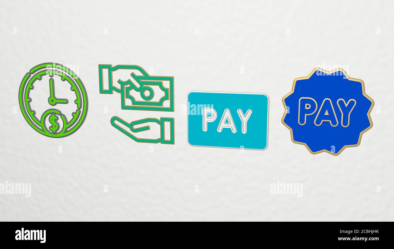 PAY 4 icons set - 3D illustration for business and concept Stock Photo ...