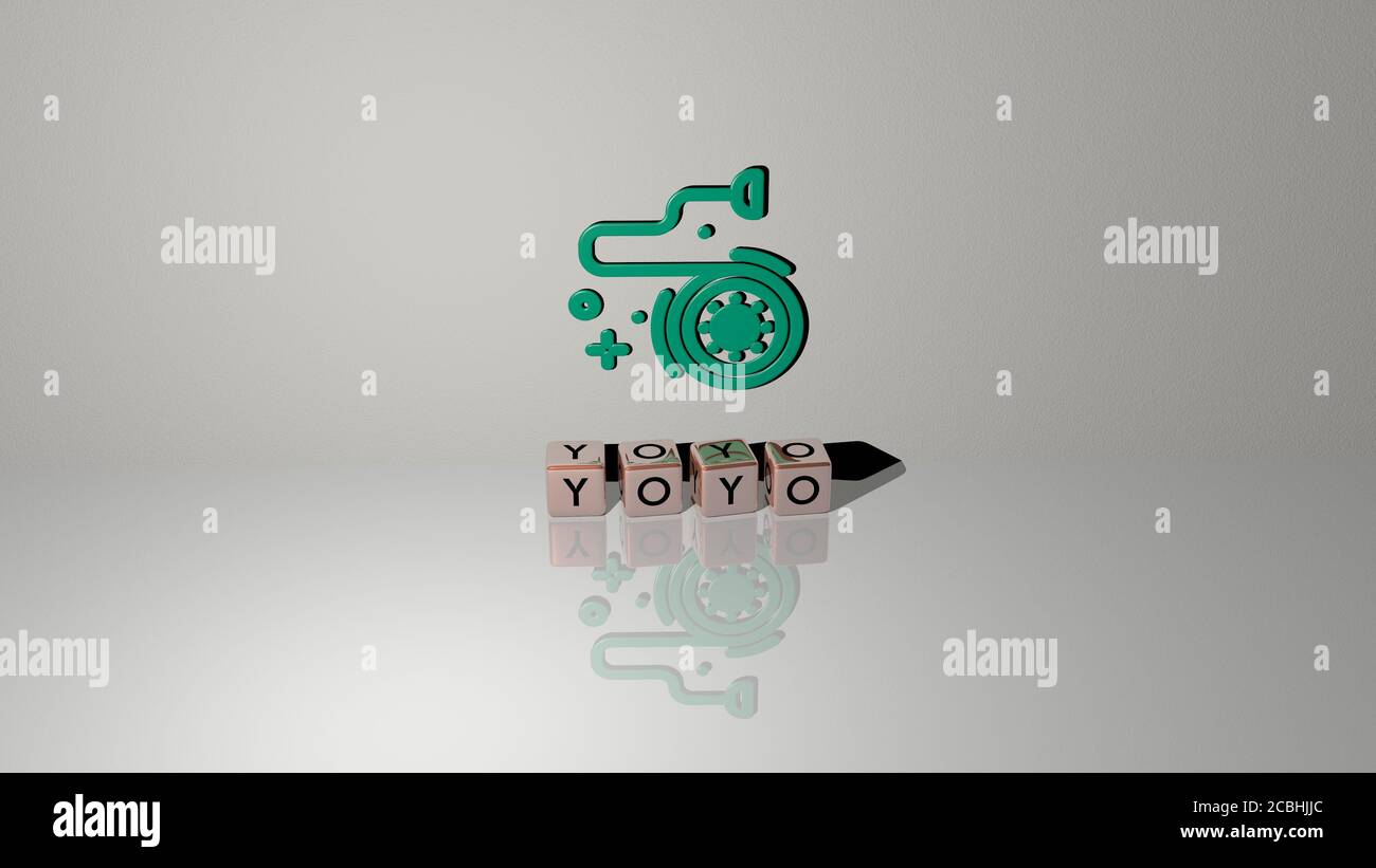 yoyo text of cubic dice letters on the floor and 3D icon on the wall ...