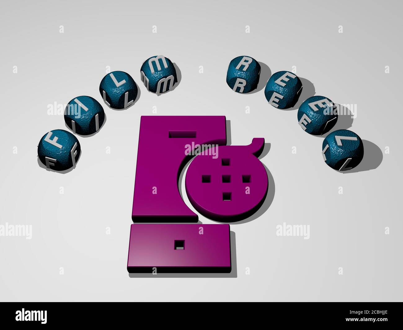 film reel icon surrounded by the text of individual letters - 3D ...